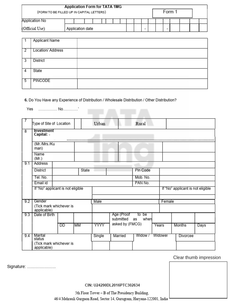 Tata 1MG Application Form | PDF