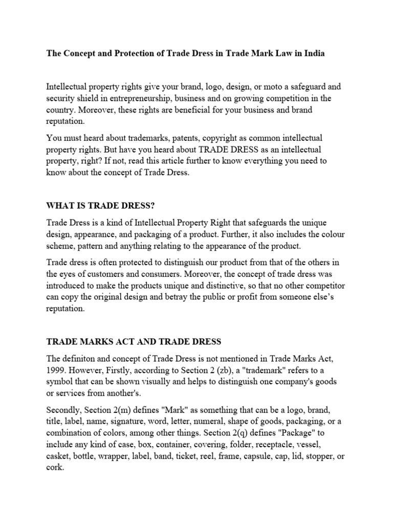 The Concept and Protection of Trade Dress in Trade Mark Law | PDF ...