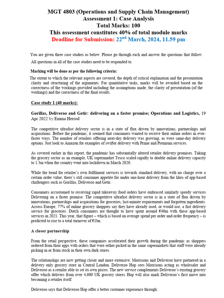 Supply Chain Assignment 1 Details | PDF