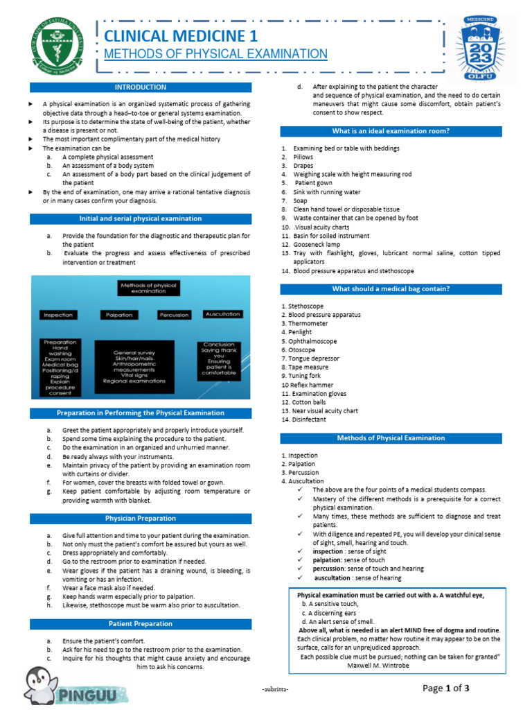 BLUE2023 - MED1 1.2 Methods of Physical Examination | Download Free PDF ...