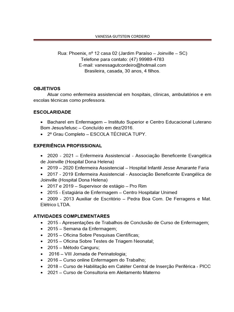 CURRICULO VANESSA Atualizado | PDF