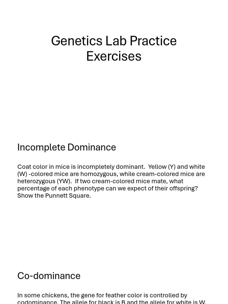 Genetics Lab Practice Exercises | PDF | Dominance (Genetics) | Genotype