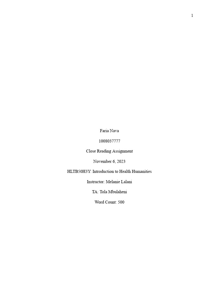 HLTB50 Close Reading Assignment | PDF | Health Care | Cognition