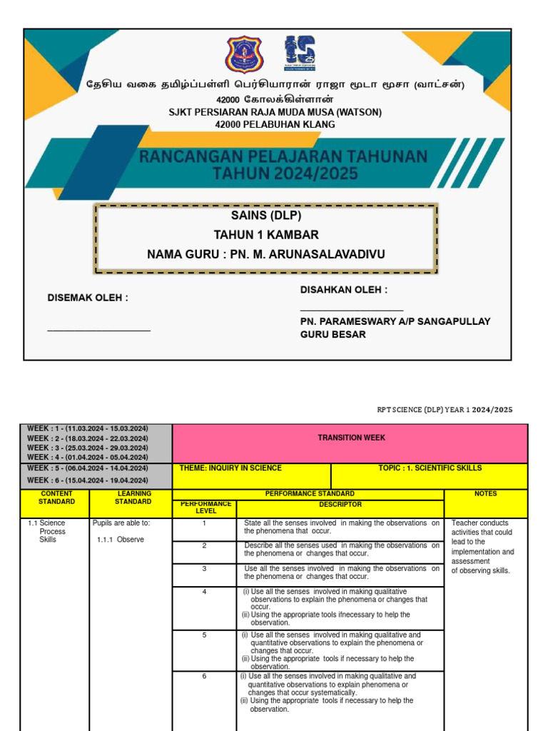 RPT SC Year 1 (DLP) 2024-2025 | PDF