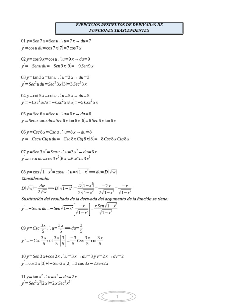 Ejercicios de Derivadas Trascendentes | PDF | Métodos y materiales de ...