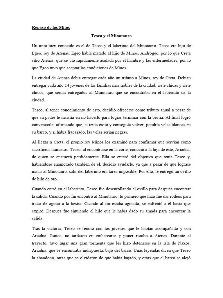 Repaso de Los Mitos | PDF | Minotauro | Teseo
