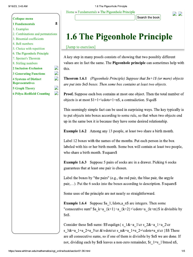 1.6 The Pigeonhole Principle | PDF