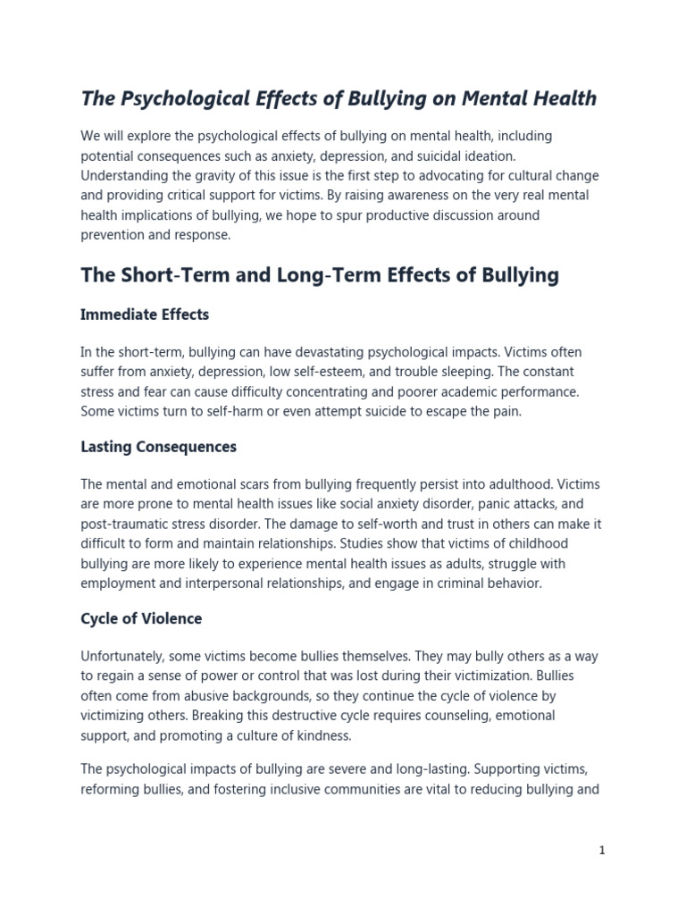 Bullying's Impact on Mental Health | PDF | Self-Improvement