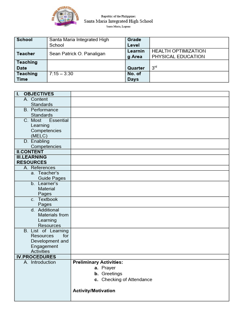 Lesson Exemplar Format | PDF | Teachers | Learning