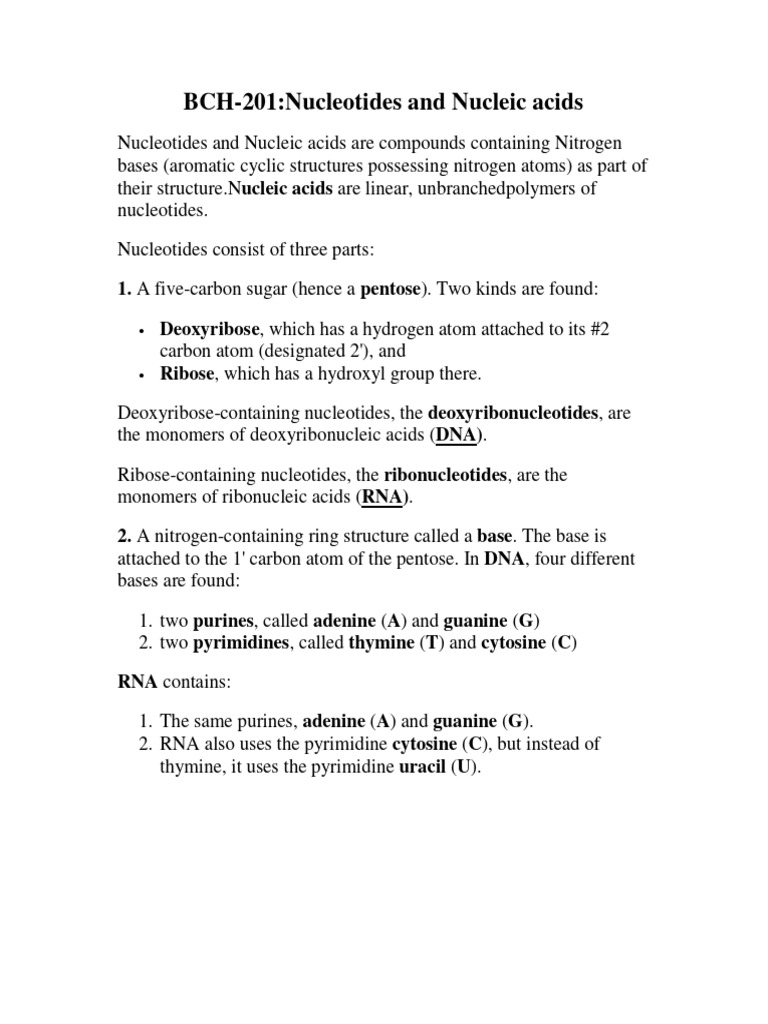 471 - BCH 201-Lecture Note On Web | PDF | Rna | Nucleotides