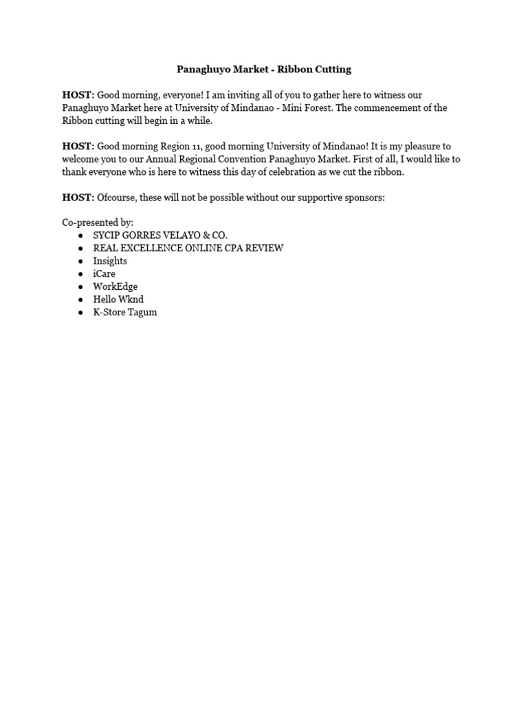 (1 SET) Ribbon Cutting Script | PDF