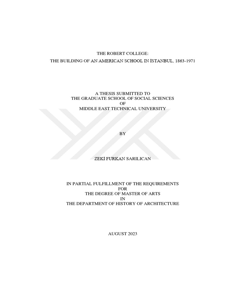 Tez - Yl - 2023 - The Robert College - The Building of An American ...