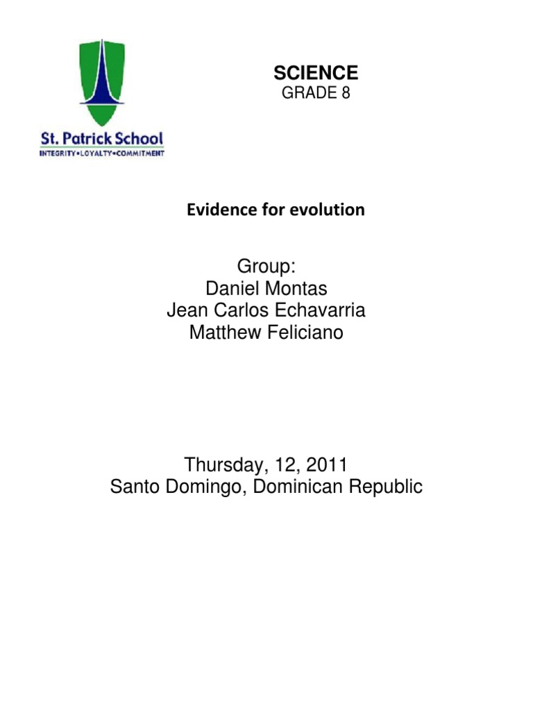 Evidence for Evolution in Grade 8 Science | PDF
