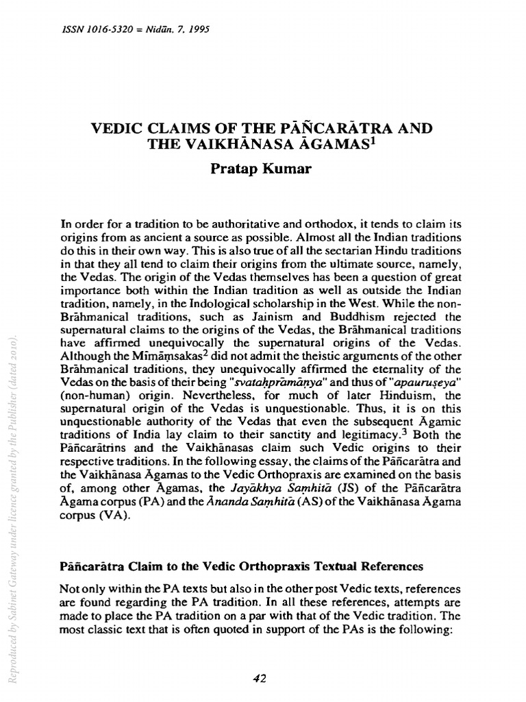Vedic Origins of Pancaratra & Vaikhanasa | PDF | Vedas | Indian Religions