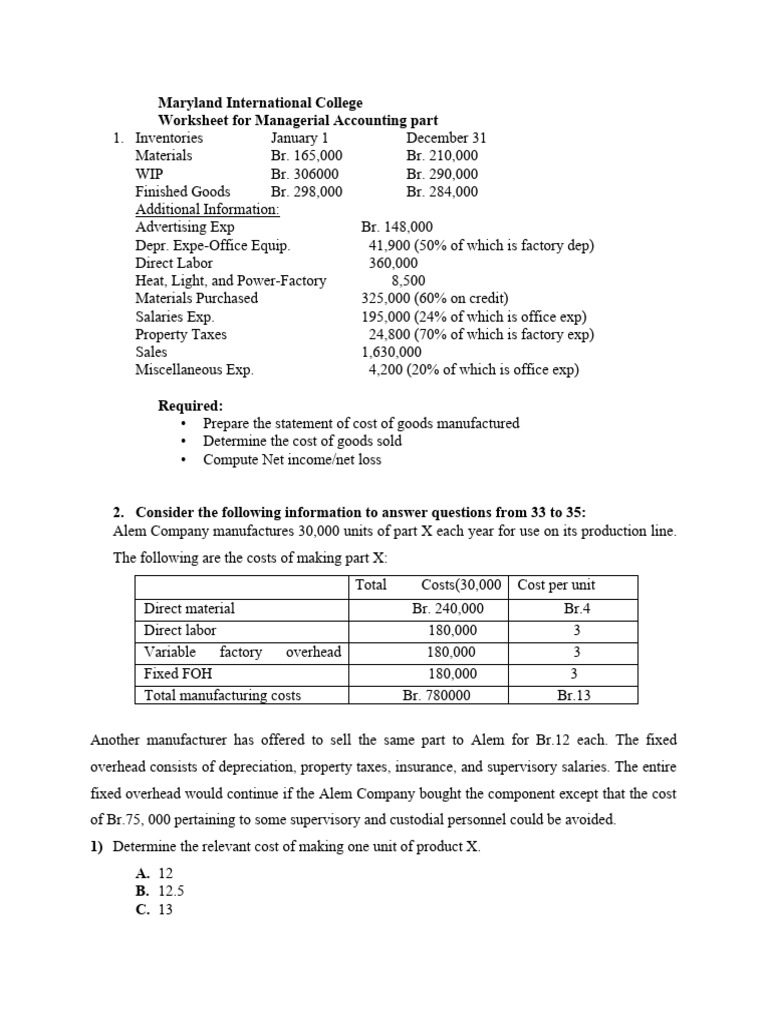 Worksheet II | PDF