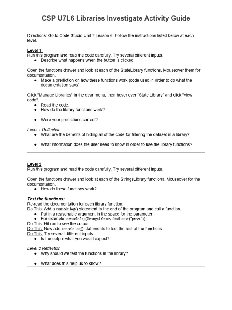 CSP U7L6 '21-'22 Activity Guide | PDF | Parameter (Computer Programming) | Applied Mathematics