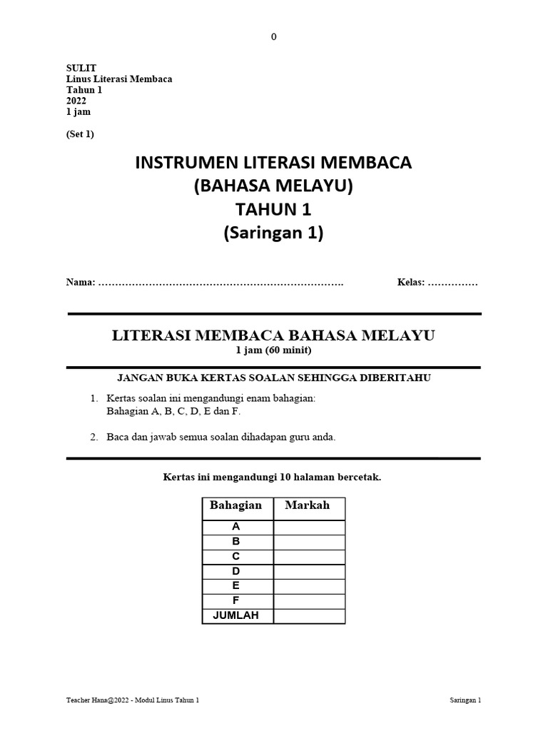 MODUL - 8 - SET - LINUS - TAHUN - 1 - SARINGAN - 1 Literasi Baca 2 | PDF