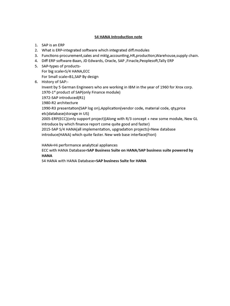 Sap S4 Hana Introduction Note Updated Pdf Databases Random