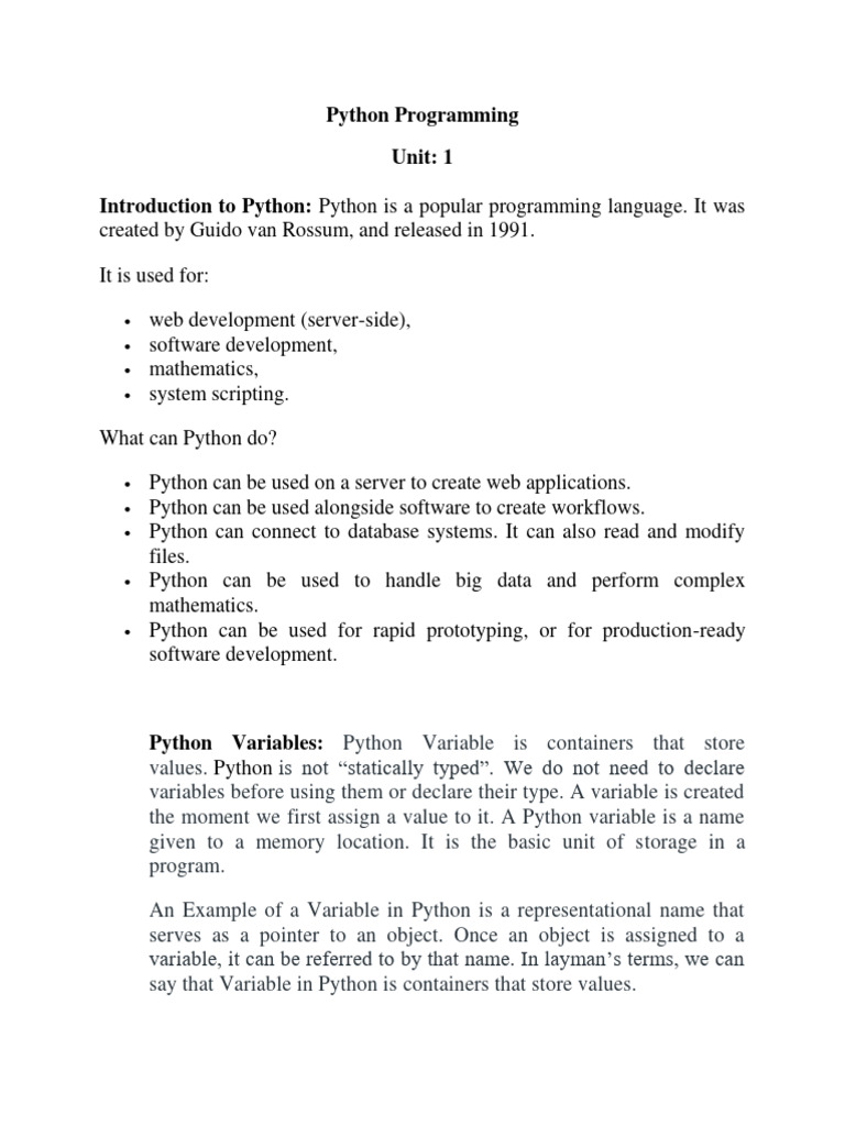 Unit 1 | PDF | Division (Mathematics) | Variable (Computer Science)