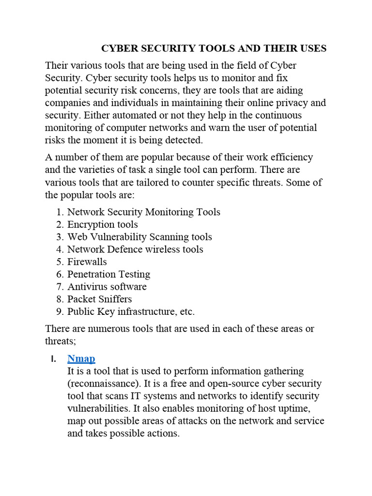 Cyber Security Tools And Their Uses Pdf Security Computer Security