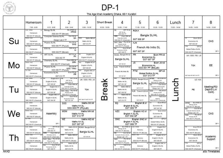 AKAD DP-1 Class Timetable Senior School 2023-2024 | PDF