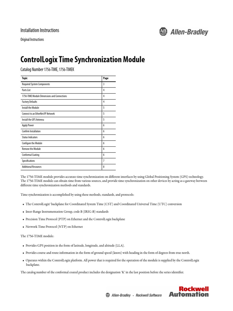 Controllogix Time Synchronization Module Installation Instructions Pdf Electrical 