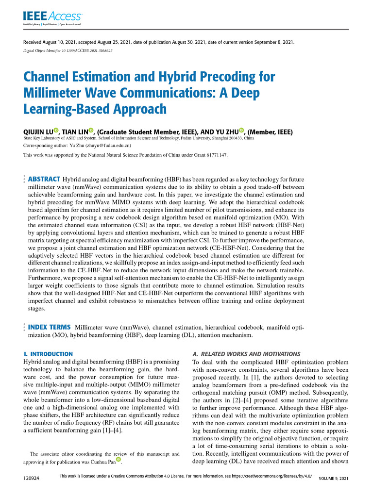 Channel Estimation and Hybrid Precoding For Millimeter Wave Communications A Deep Learning-Based ...