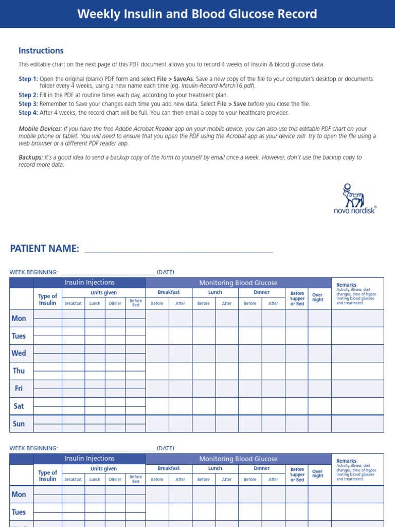 Weekly Blood Glucose & Insulin Log | PDF | Computing | Software