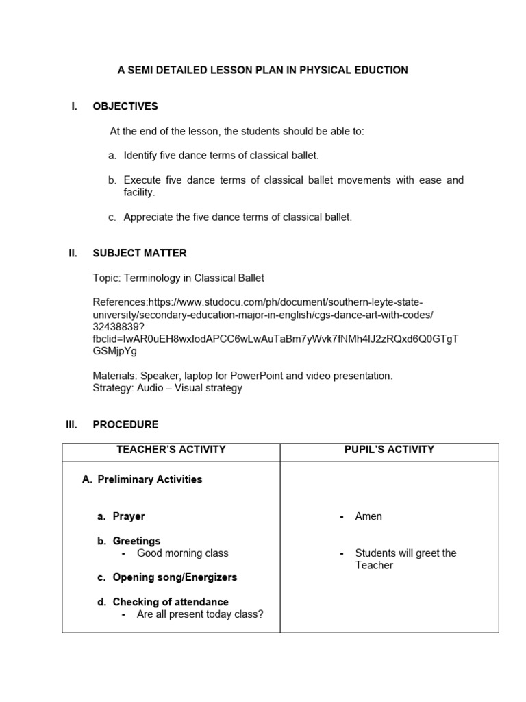 Classical Ballet Lesson Plan | PDF
