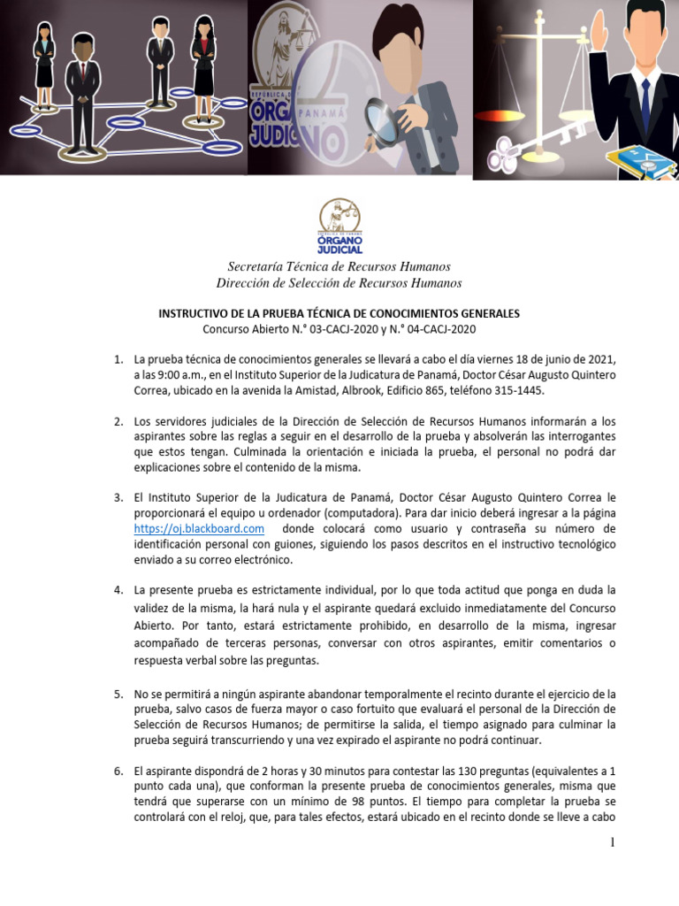 Instructivo para La Prueba de Conocimiento Generales Cacj | PDF