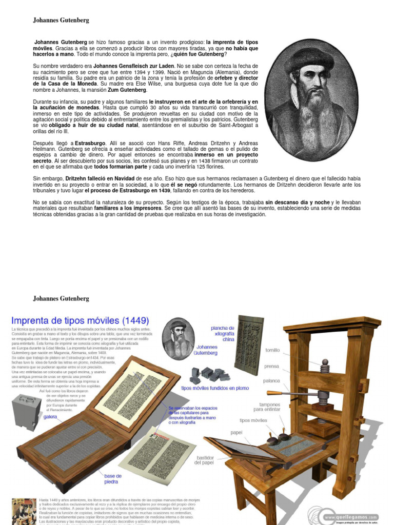 Biografía de Johannes Gutenberg | PDF | Johannes Gutenberg | Imprenta