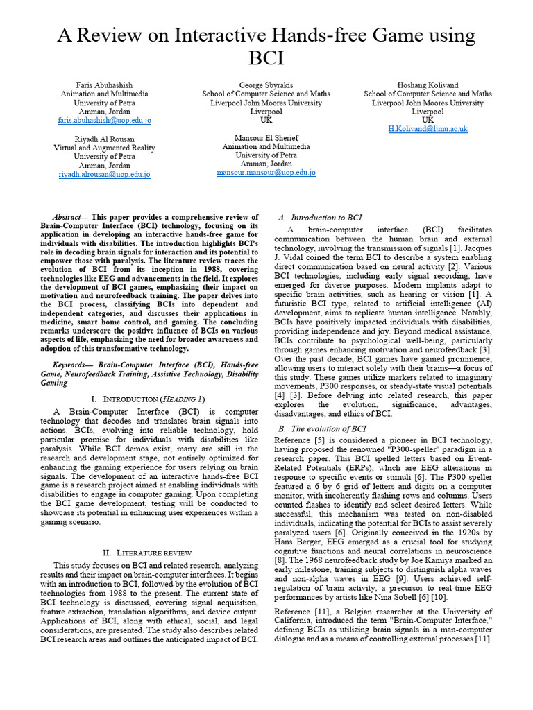 A Review On Interactive Hands-Free Game Using BCI: Faris - Abuhashish ...