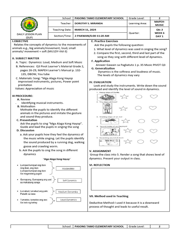 Mapeh Q3 DLP Week 6 | PDF | Lesson Plan | Cognitive Science