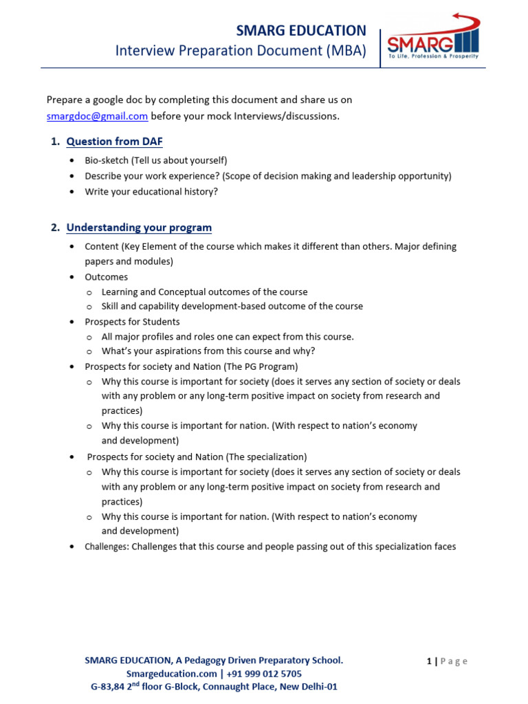 MBA Interview Preparation Guide | PDF | Master Of Business ...