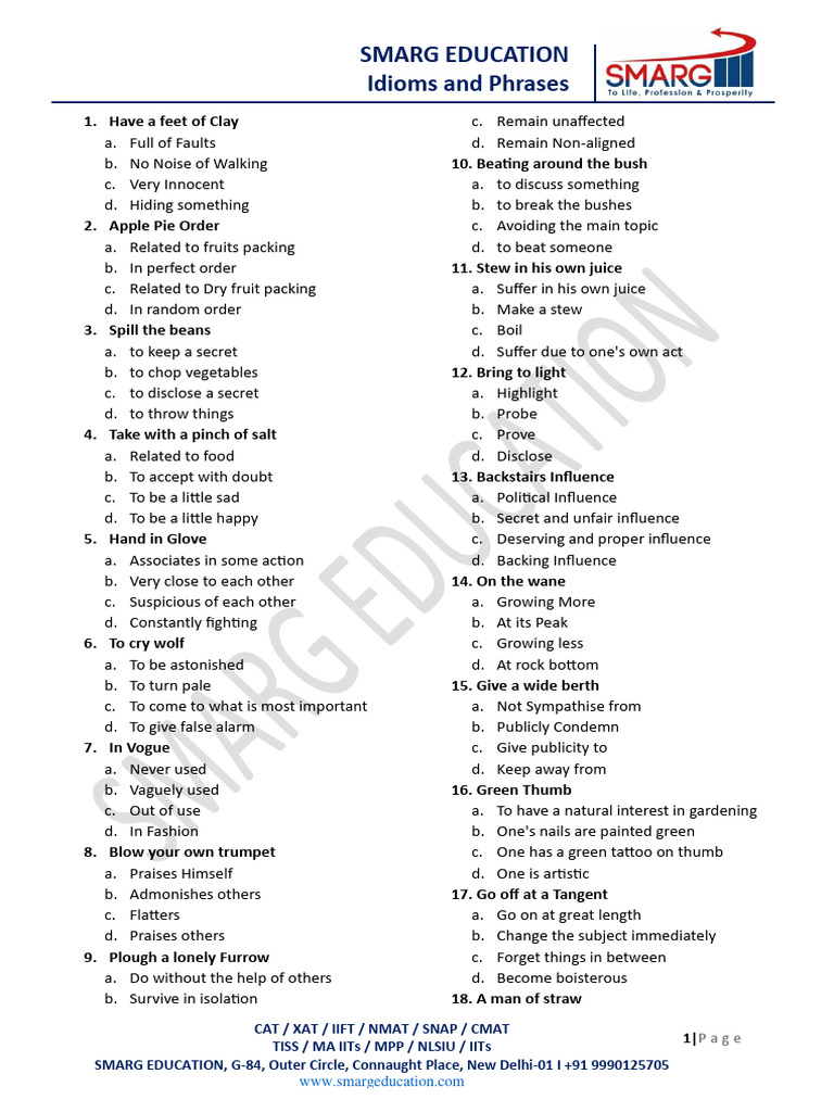 Essential Idioms for Competitive Exams | PDF