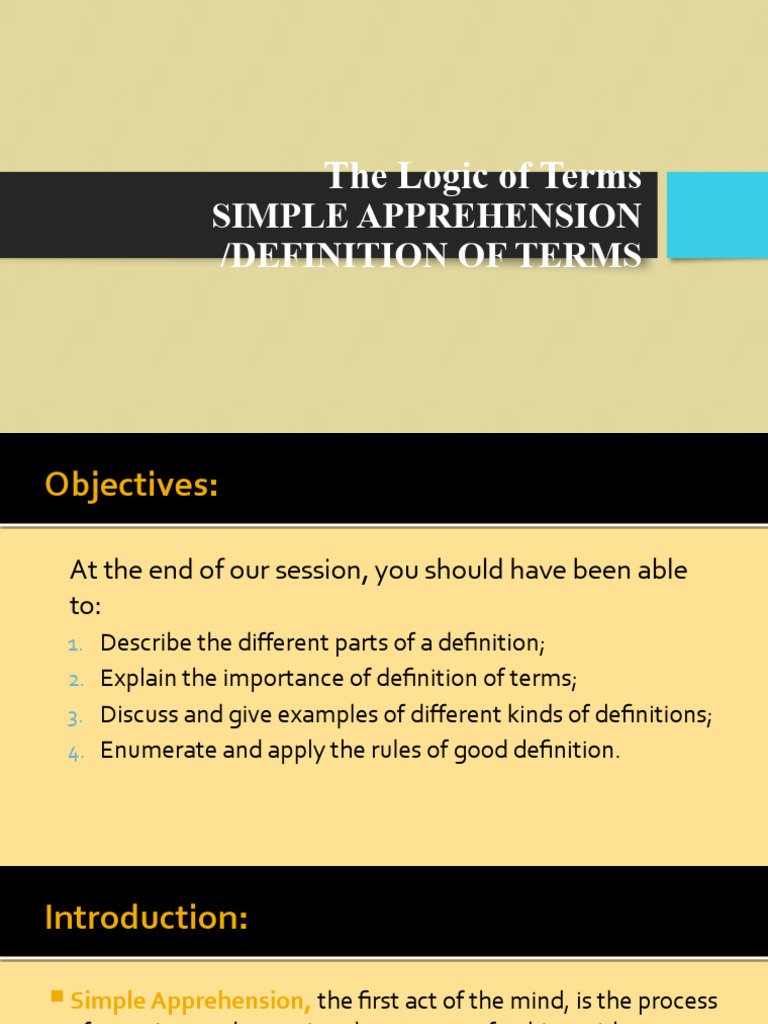 Lesson 3 - The Logic of Terms - Simple Apprehension & Definition of Terms | PDF