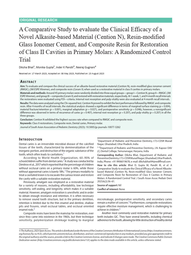 Cention N vs GIC and Composite in Kids' Dentistry | PDF