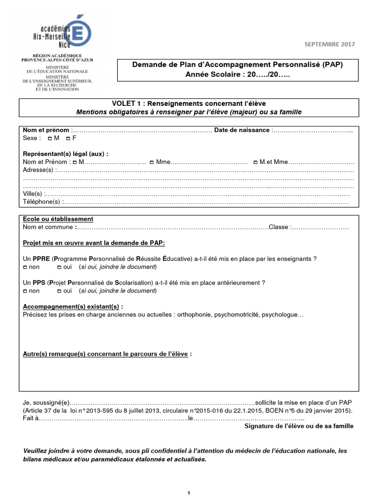 Demande de Plan d'Accompagnement Personnalisé | PDF