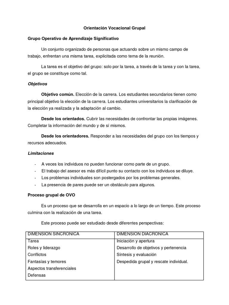 Orientación Vocacional Grupal Efectiva | PDF | Pensamiento | Matriz ...