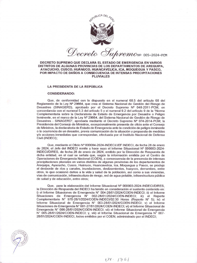 Decreto de Supremo 005-2024-Pcm | PDF