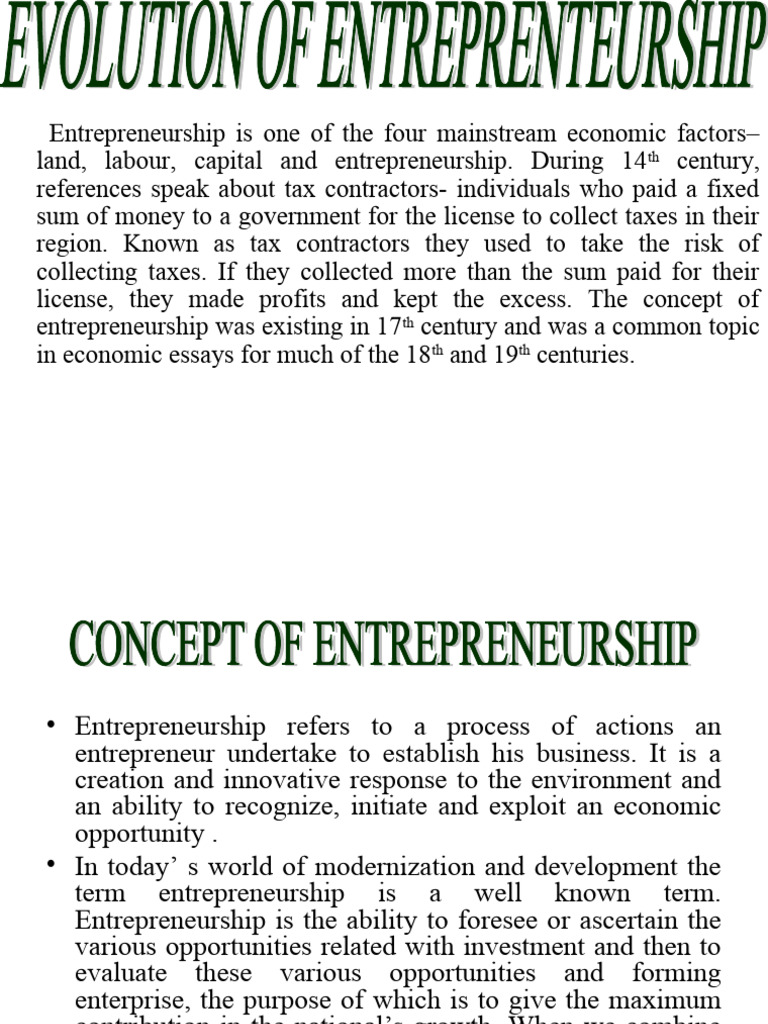 Evolution and Role of Entrepreneurship | PDF | Entrepreneurship | Economics