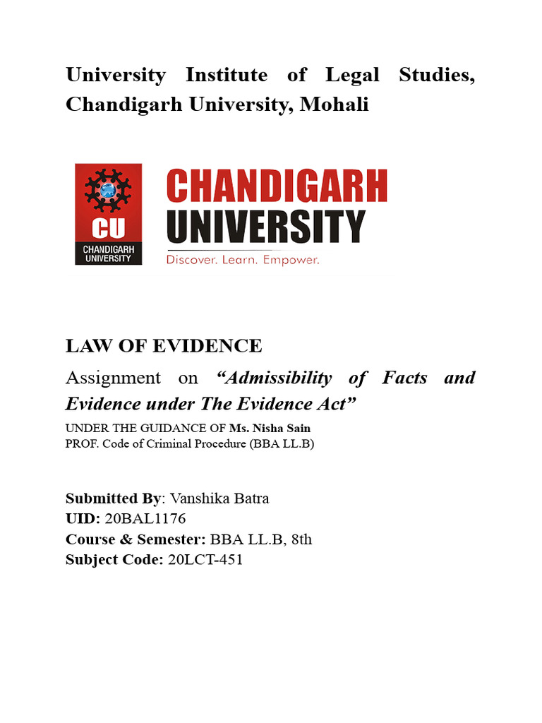 20bal1176 - Evidence Law Assignment | PDF | Evidence (Law) | Relevance (Law)