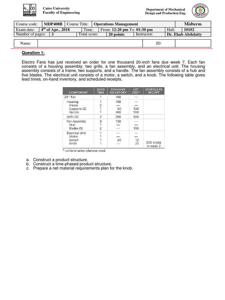 2018 Mid-Term Exam | PDF