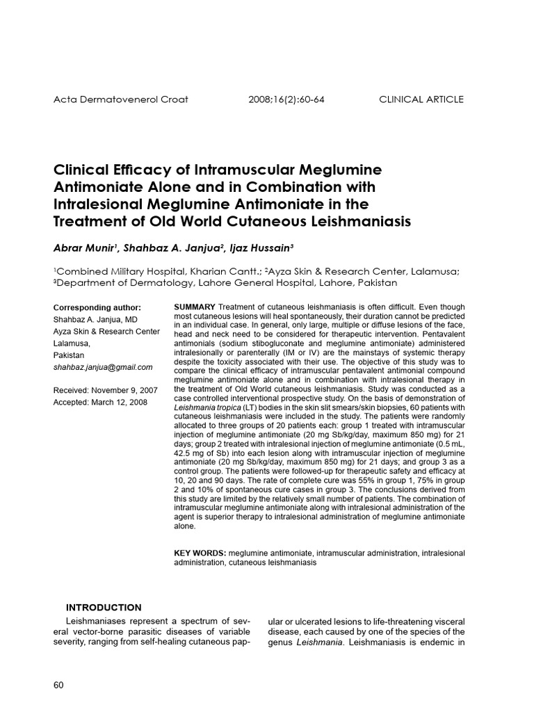Clinical Efficacy of Intramuscular Meglumine Antimoniate Alone and in ...