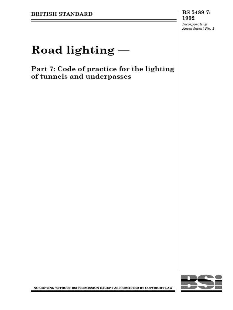 BS - 5489!7!1992 Road Lighting | PDF | Lighting | Speed Limit