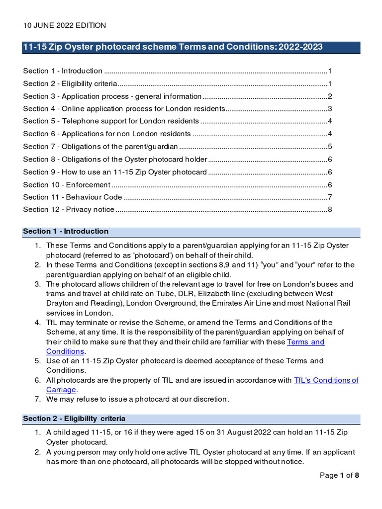 11 15 Zip Oyster Photocard Terms and Conditions | PDF
