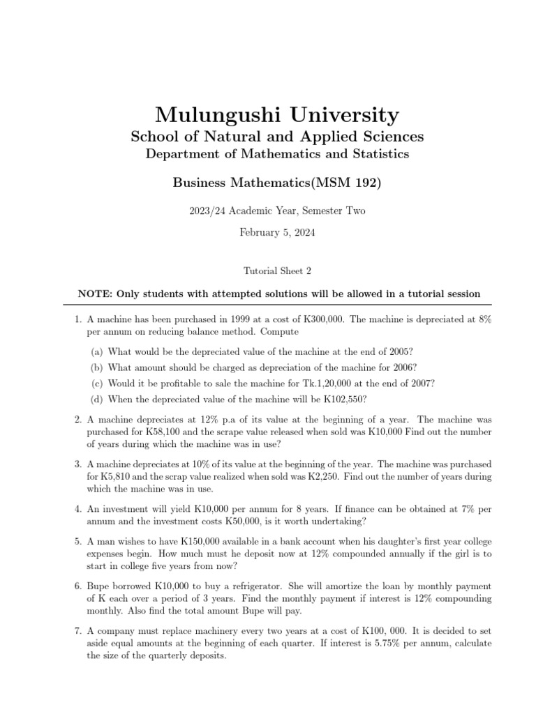 Tutorial Sheet 2 | PDF | Net Present Value | Interest