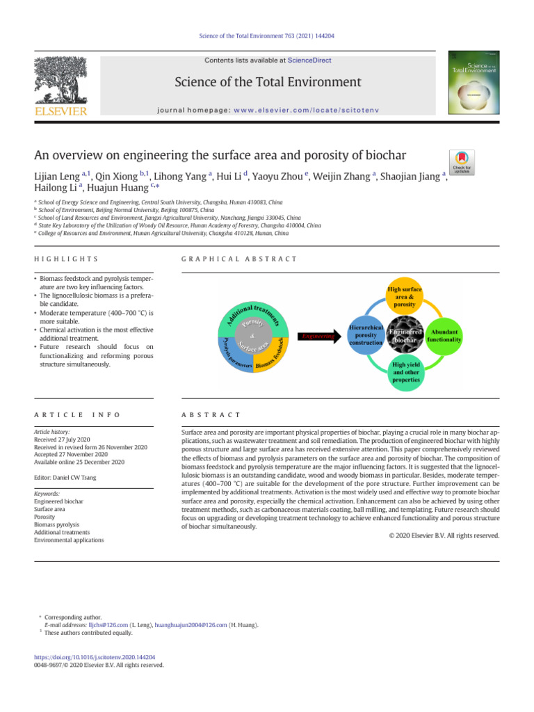 Engineering Biochar Surface Area & Porosity | PDF | Pyrolysis | Porosity