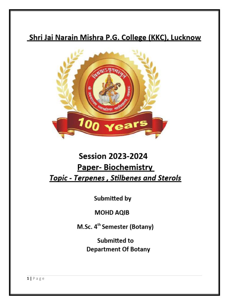 Terpenes , Stilbenes and Sterol Assignment 4th Sem | PDF