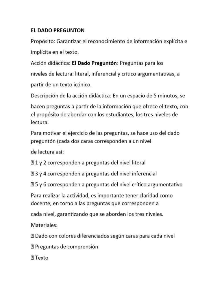 El Dado Pregunton | PDF